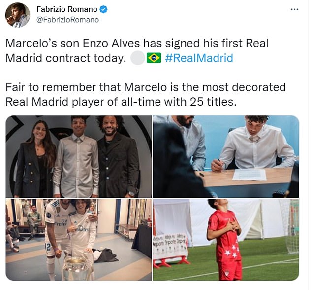 Marcelo's son, Enzo Alves, signs his first contract with Real Madrid ...