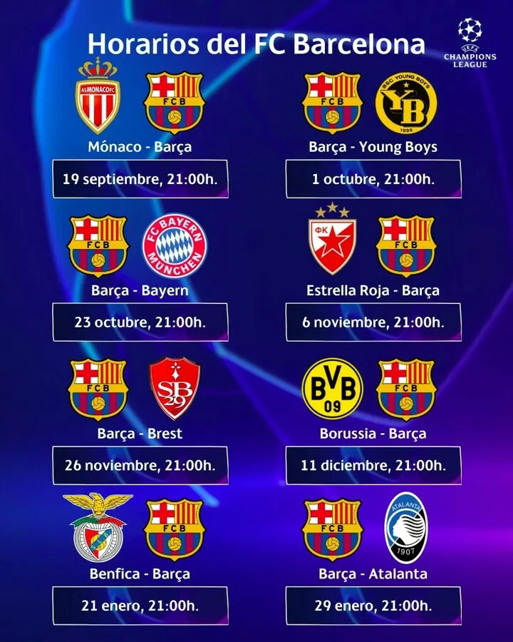 Barcelona s UCL Fixtures Bayern clash on 23 Oct face BVB on 11 Dec All Football